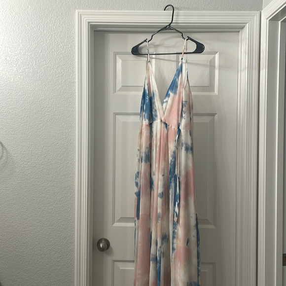 Dresses | Pink And Blue Maxi Wrap Dress | Poshmark